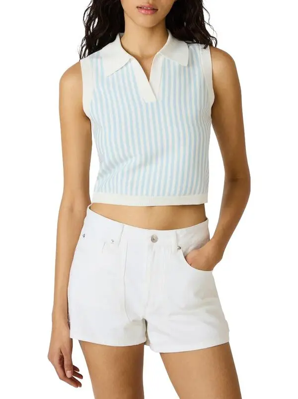 Steve Madden Amery Striped Crop Polo Tank - Sailor Blue