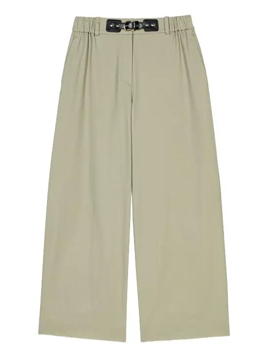 Maje Wide-leg Gabardine Trousers With Buckled Belt - Khaki