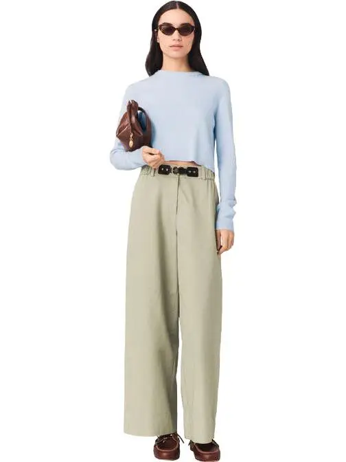 Maje Wide-leg Gabardine Trousers With Buckled Belt - Khaki