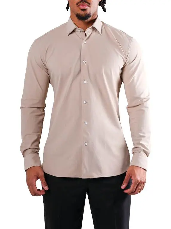 MACEOO Fibonacci Off Micropattern Stretch Cotton Blend Button-up Shirt - Euro Beige Brown