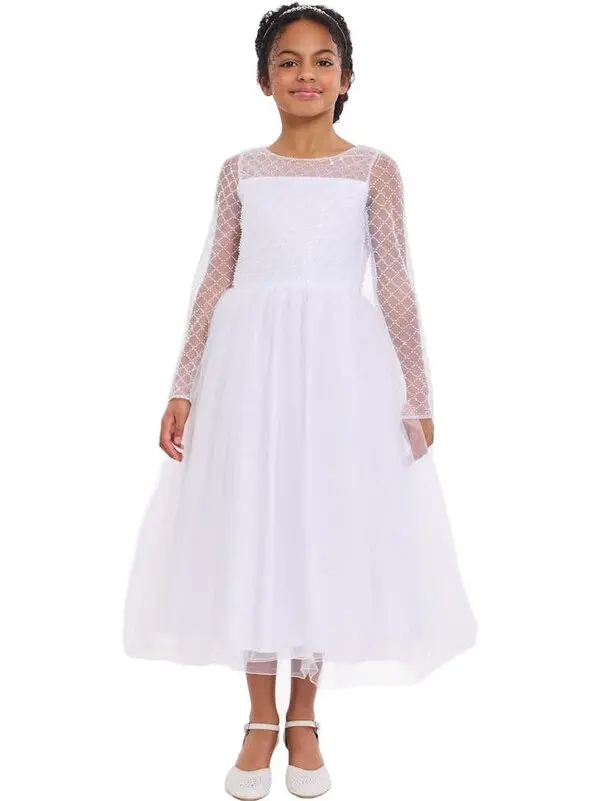 IRIS & IVY Lattice Beading Dress - White