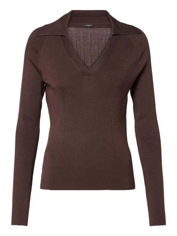 JOSEPH Ribbed-knit Polo Sweater - Brown