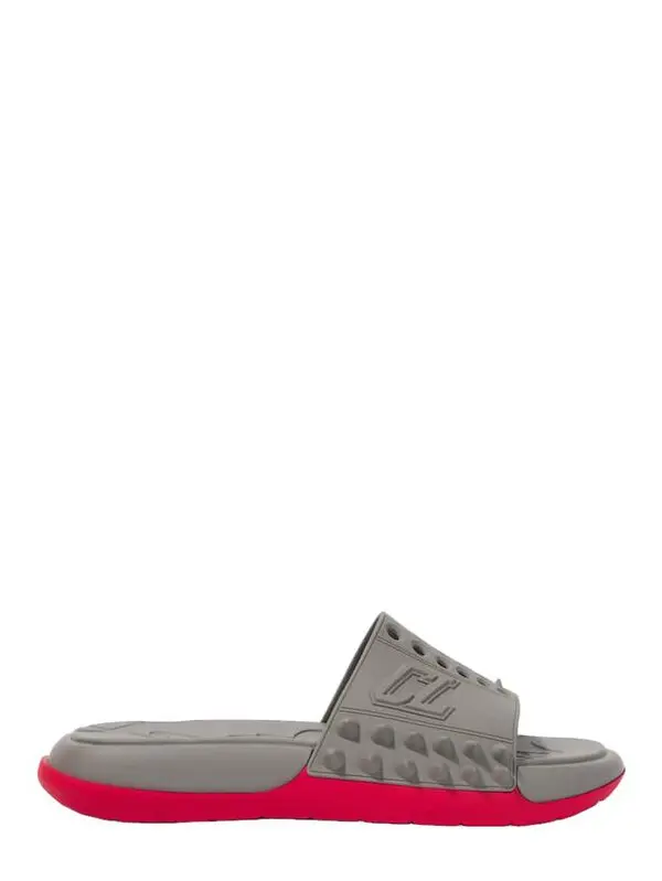 CHRISTIAN LOUBOUTIN Take It Easy Perforated Spiked Slides - Grey