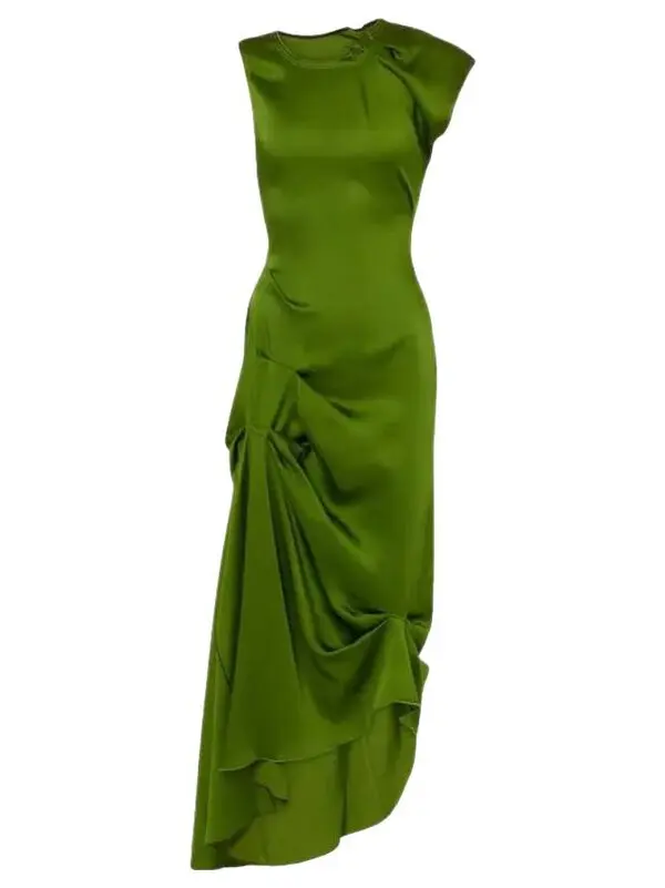 Victoria Beckham Asymmetric Satin Midi Dress - Green