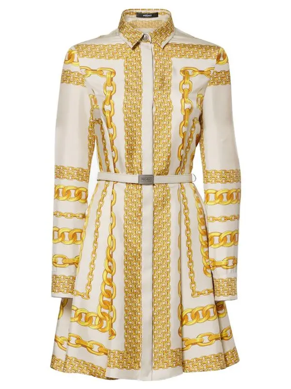 Versace Treasure Silk Twill Shirt Dress - White