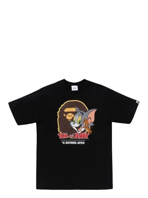 A BATHING APE X Tom And Jerry 85th Ape Head I Tee Shirt - Black