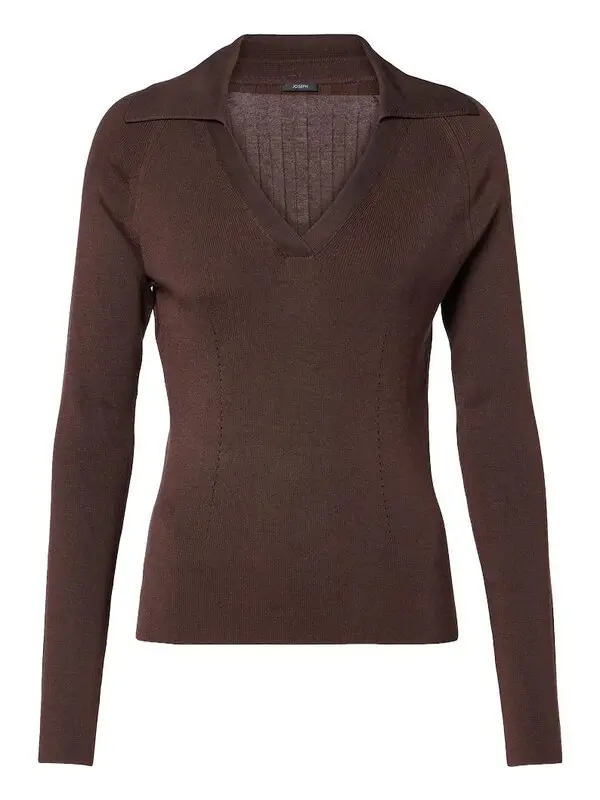 JOSEPH Ribbed-knit Polo Sweater - Brown