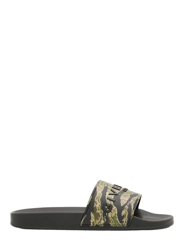 Givenchy Camouflage Logo Slide Sandals - Black Khaki