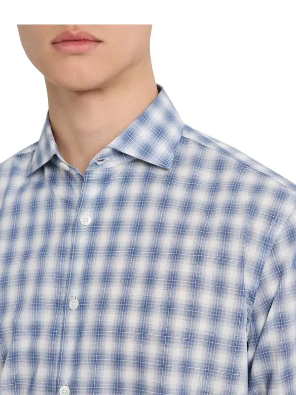 Canali Apos;s Cotton Ombre Check Sport Shirt - Blue