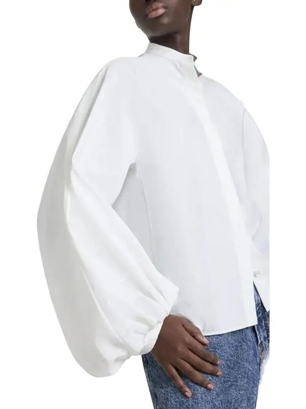Alaïa Puff-sleeve Button-down Blouse - Blanc
