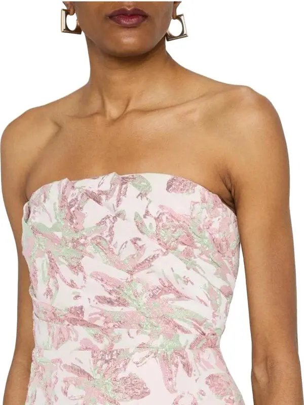 Badgley Mischka Strapless Pleated Jacquard Gown - Pink Multi