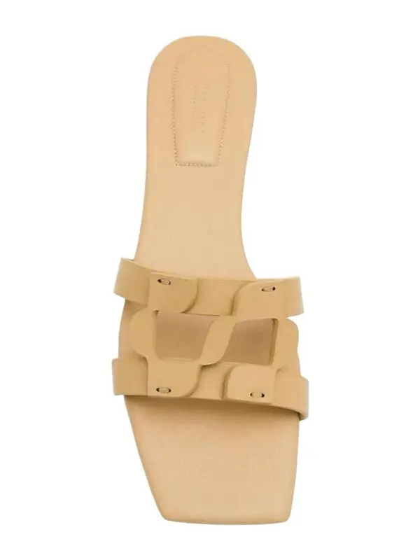 Simkhai Leather Monogram Flat Slides - Camel