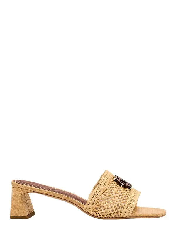 Simkhai Sydney Raffia Monogram Slide Sandals - Natural