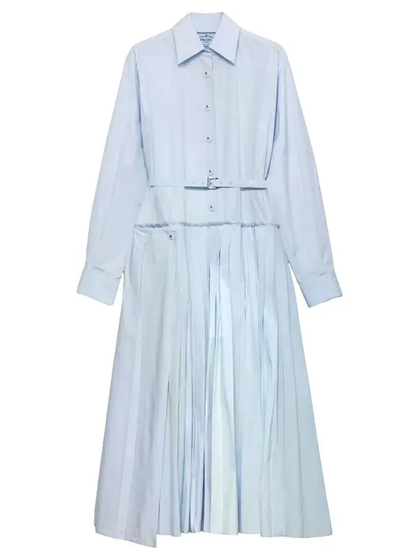 Prada Pleated Poplin Shirt Dress - Blue