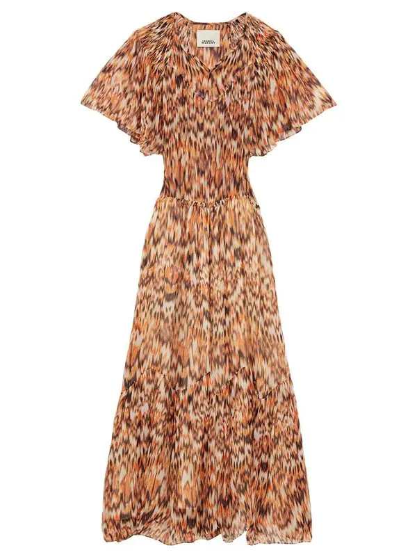Isabel Marant Odelia Printed Silk Dress - Orange