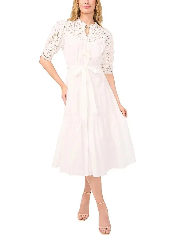 CECE DUPRAZ Eyelet Trim Midi Dress - Ultra White