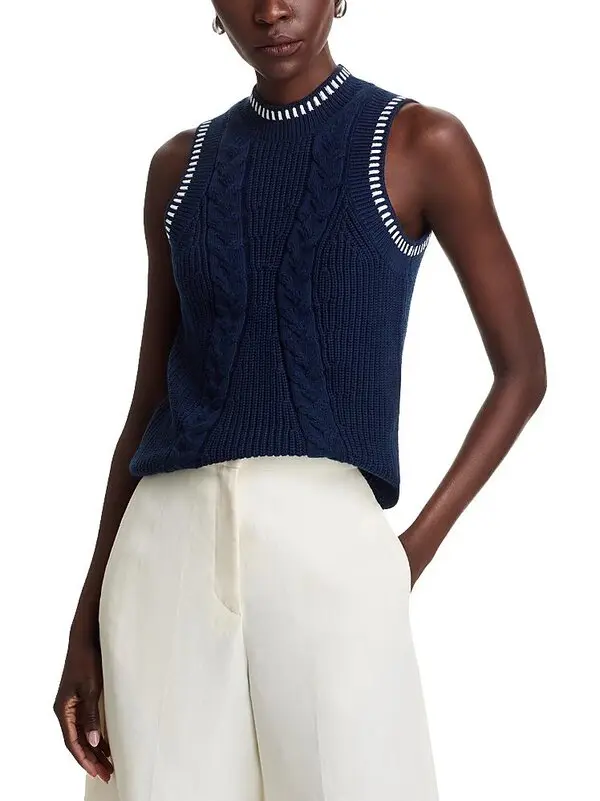 525 America Sleeveless Cable Knit Sweater - Dark Blue Multi