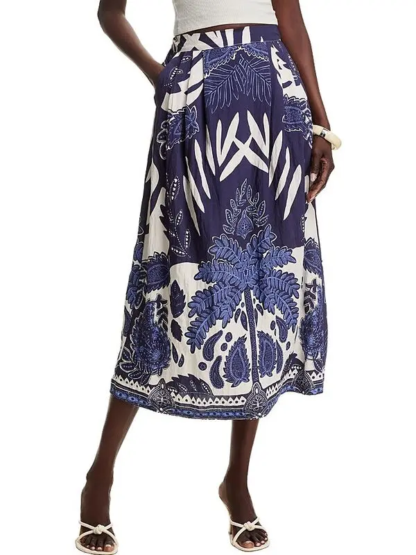 LA FEE MARABOUTEE Printed Midi Skirt - Stone Blue