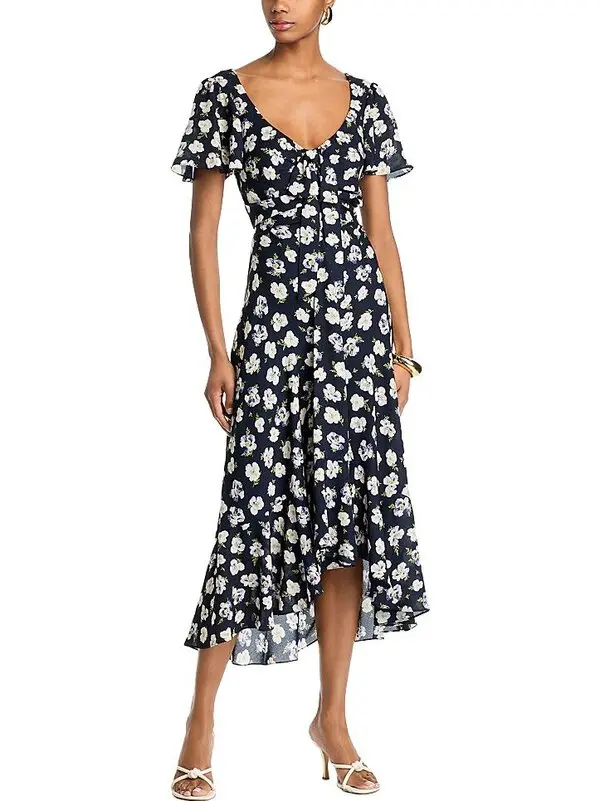 Cinq À Sept Tossed Poppies Isha Dress - Navy Multi