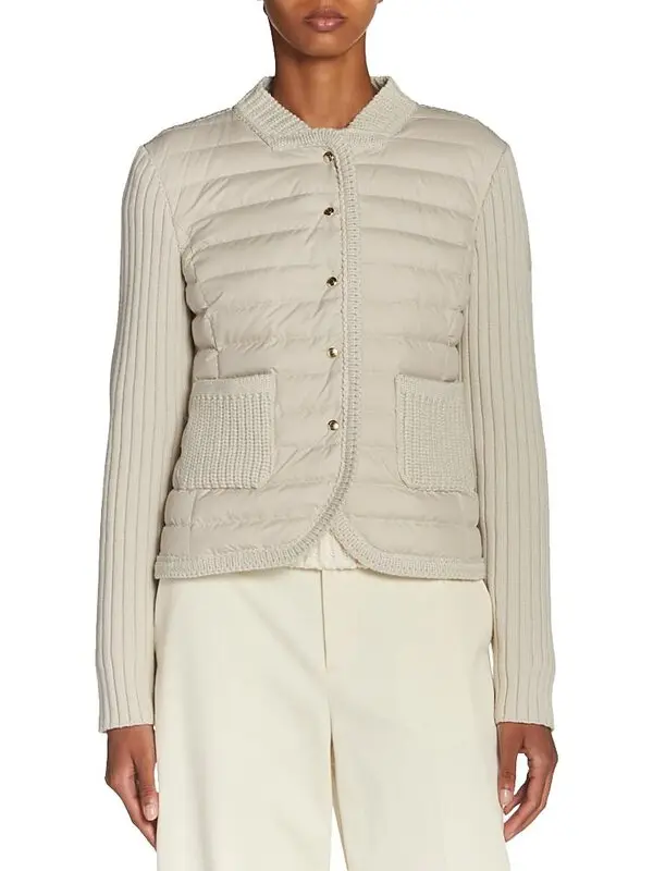 Moncler Mixed Media Leather Cardigan - Light Beige