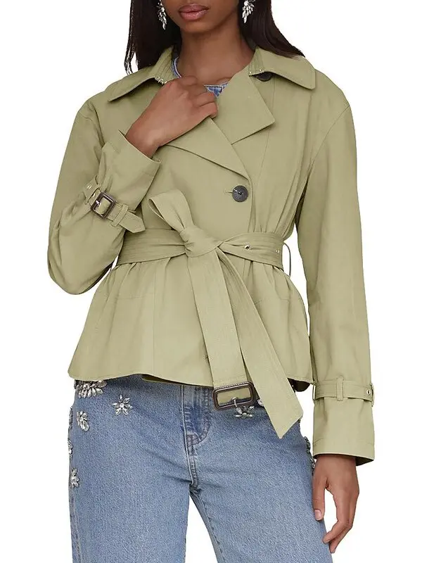 Avec Les Filles Cropped Belted Trench Coat - Soft Sage