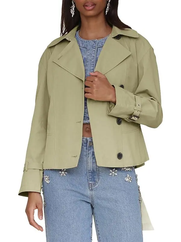 Avec Les Filles Cropped Belted Trench Coat - Soft Sage