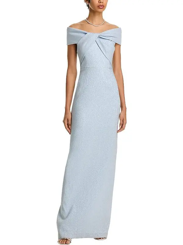 Rickie Freeman For Teri Jon Metallic Jacquard Gown - Ice Blue