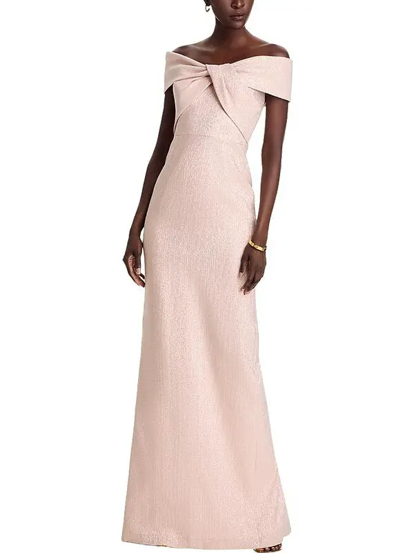 Rickie Freeman For Teri Jon Metallic Jacquard Gown - Ice Pink
