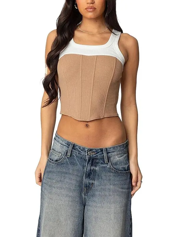 EDIKTED Layered Corset - White-and-camel