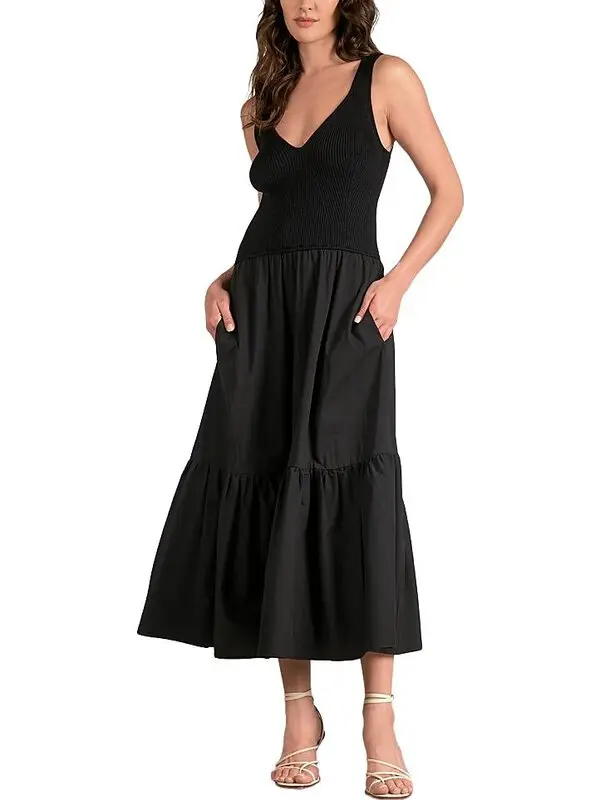 Elan Mixed Media Tank Maxi Dress - Black