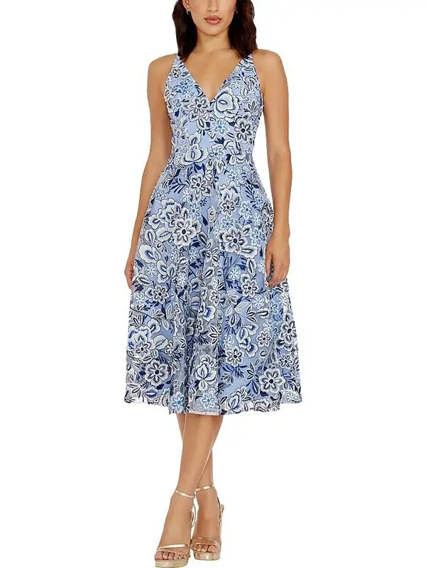 Dress The Population Eliza Floral Print Dress - Navy Multi