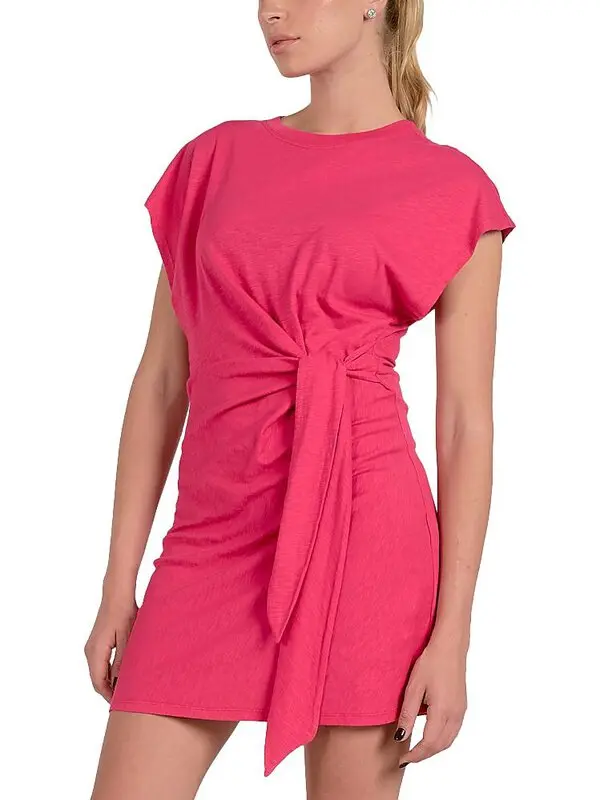 Elan Short Sleeve Side Tie Dress - Fuchsia