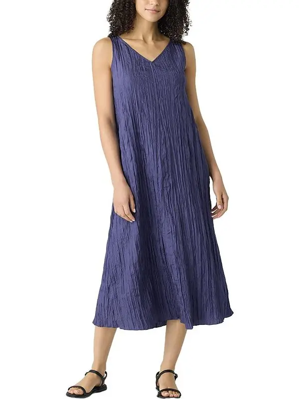 Eileen Fisher Crushed Silk Midi Dress - Bluette