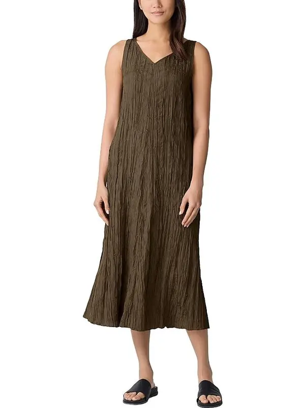 Eileen Fisher Crushed Silk Midi Dress - Branch