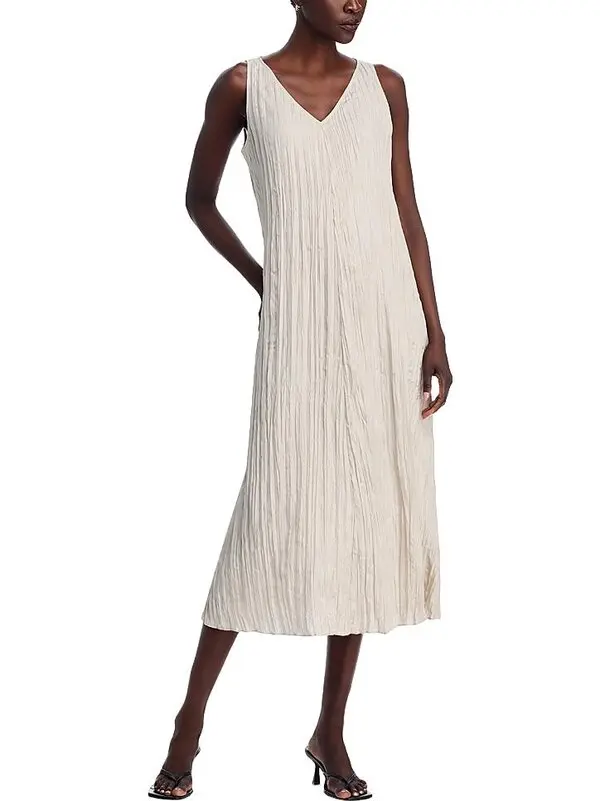 Eileen Fisher Crushed Silk Midi Dress - Chalk
