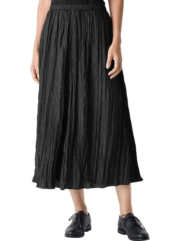 Eileen Fisher Crushed Silk Flared Skirt - Black