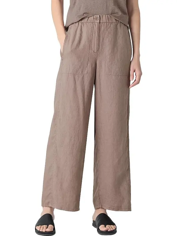 Eileen Fisher Linen Wide Ankle Pants - Cocoa