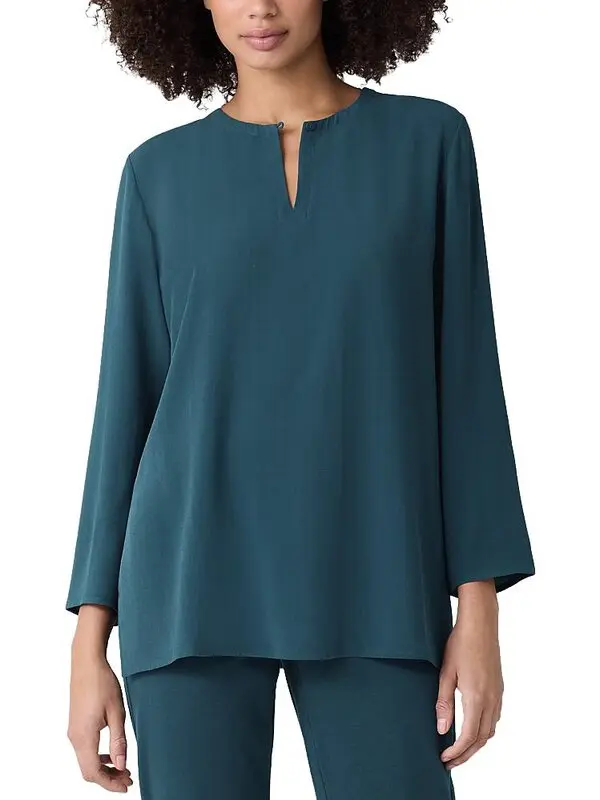 Eileen Fisher Silk Georgette Crepe Round Neck Tunic - Alpne