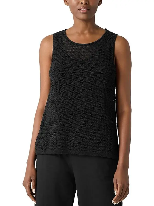 Eileen Fisher Cotton Round Neck Shell - Black