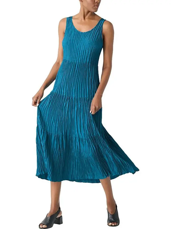 Eileen Fisher Crushed Silk Tiered Midi Dress - Dragon Fly