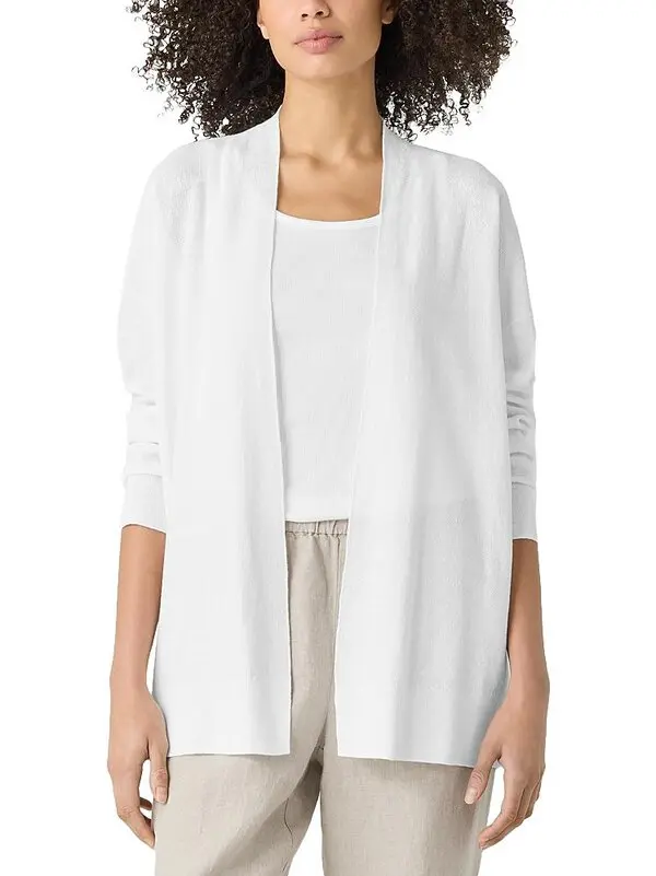 Eileen Fisher Linen Cotton Long Cardigan - White