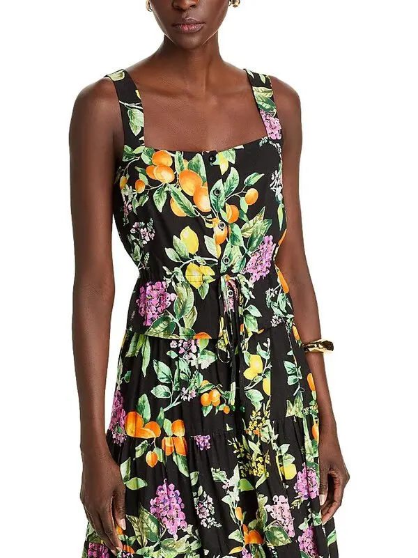 Aqua Fruit Button Front Tank Top - Black Multi