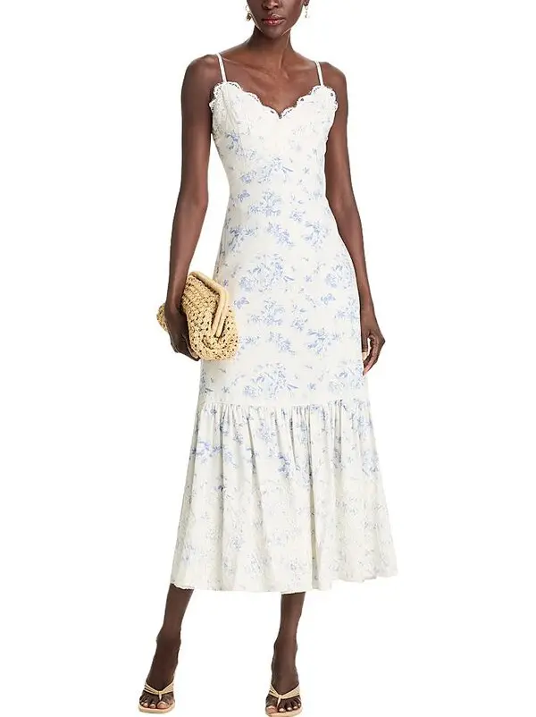Aqua Lace Trim Midi Dress - Blue/white