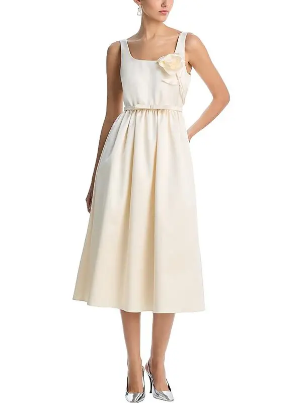SELF-PORTRAIT Satin Flower Midi Dress - Cream