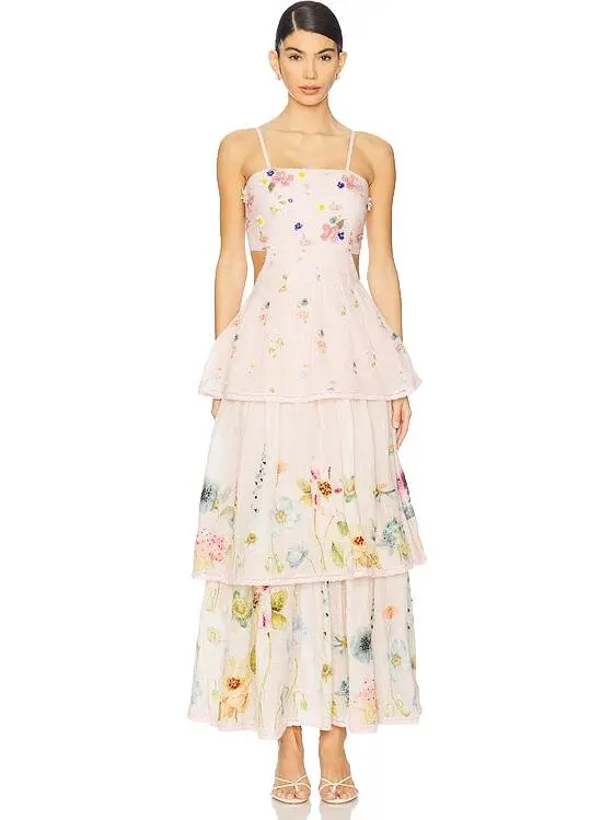 LA FUORI Garden Gala Tiered Dress - Pink Multi Floral