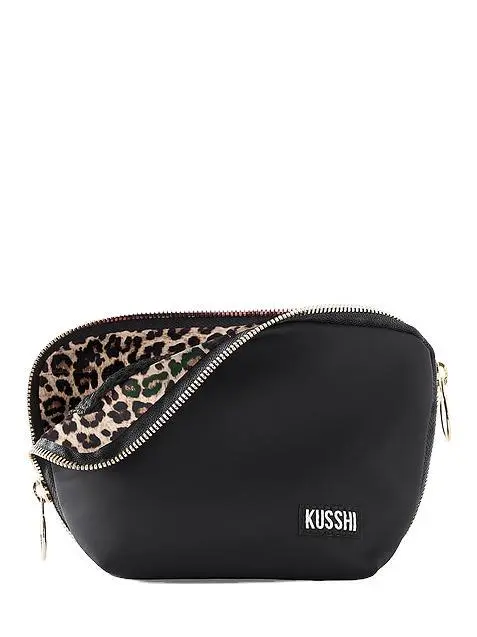 KUSSHI Everyday Makeup Bag - Black & Leopard Nylon
