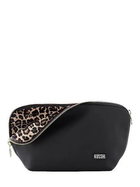KUSSHI Signature Makeup Bag - Black & Leopard Nylon