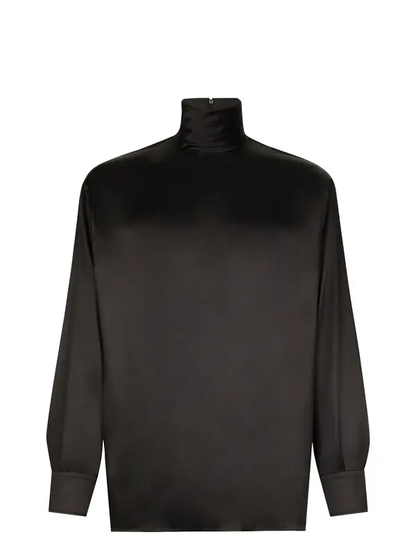 Dolce & Gabbana Loose Silk Turtleneck With Shirt Cuffs - Black