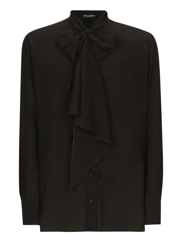 Dolce & Gabbana Oversize Silk Shirt With Pussy-bow - Black