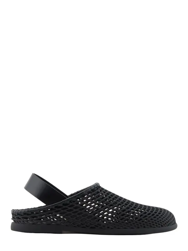 Giorgio Armani Leather Strap Rubber Sandals - Black